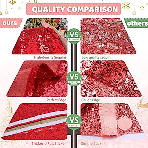 B-COOL Tree Skirts 48inches Red Christmas Sequin Tree Skirt Embroidered Tree Carpets Glitter Tree Mats Chrismas Tree Cover Round Red