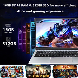 KUU Laptop Computer, 16GB RAM 512GB SSD Gaming Laptop, i7-1185G7, 15.6 Inch Laptop, Windows 11 Pro, WiFi 6E, Type-C, RJ45 and Backlit Keyboard, Fingerprint Unlock