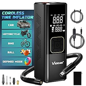 Tire Inflator Portable Air Compressor, Air Pump for Car Tires with Tire Pressure Gauge, 150 PSI Fast Inflation, VXSCAN 15000mAh 12V DC Electric Tire Pump for Car, Moto, Bike, Ball, Balloon Pump