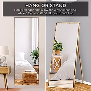 Best Choice Products Large 65x22in Full Length Mirror, Rectangular Hanging & Leaning Floor Mirror for Bedroom, Living Room, Vertical, Horizontal w/High Clarity, Beveled Edges, Anti-Blast Film - Gold