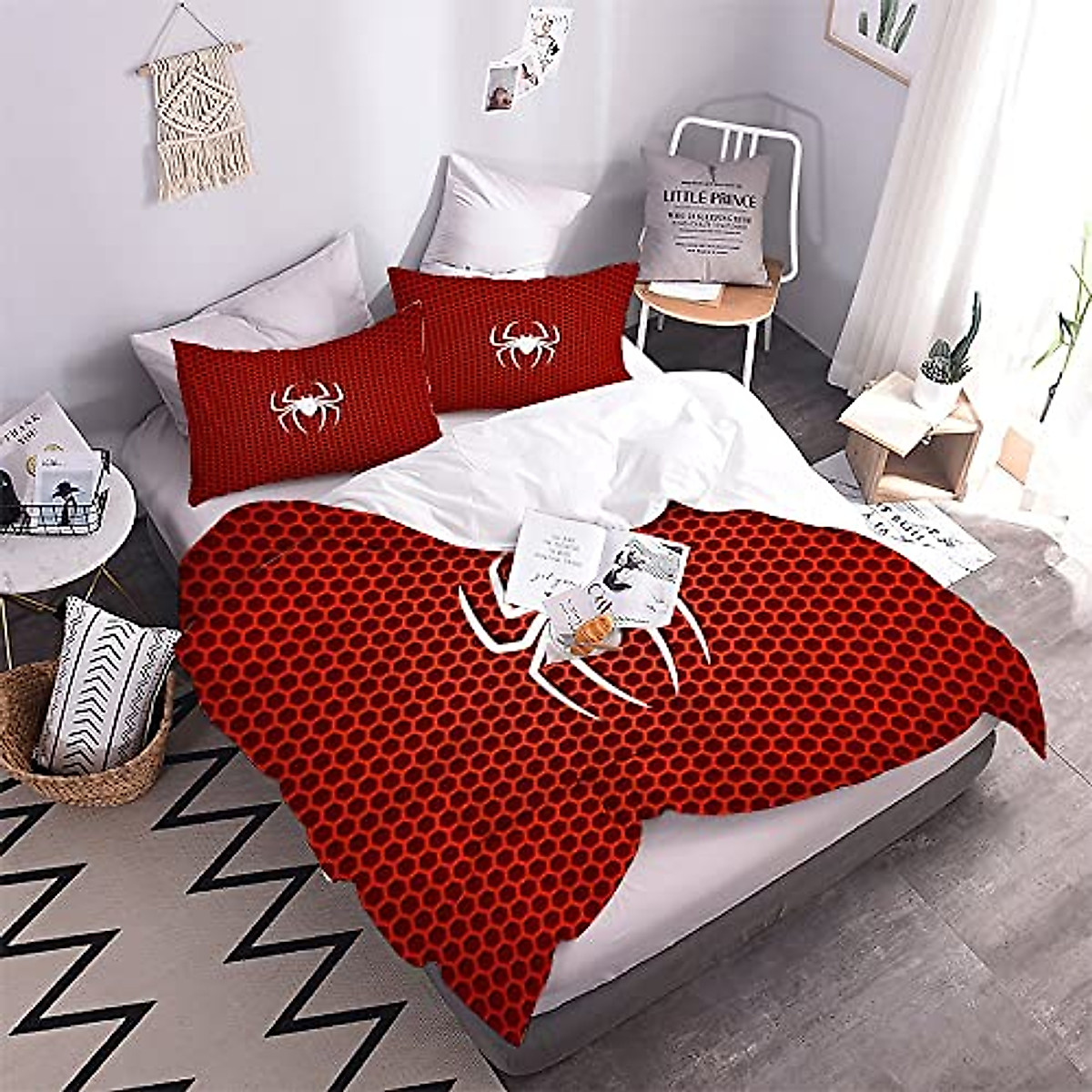 Quilt Cover Twin Size Spider 3D Bedding Sets Wild Animals Duvet Cover Breathable Hypoallergenic Stain Wrinkle Resistant Microfiber with Zipper Closure,beding Set with 2 Pillowcase