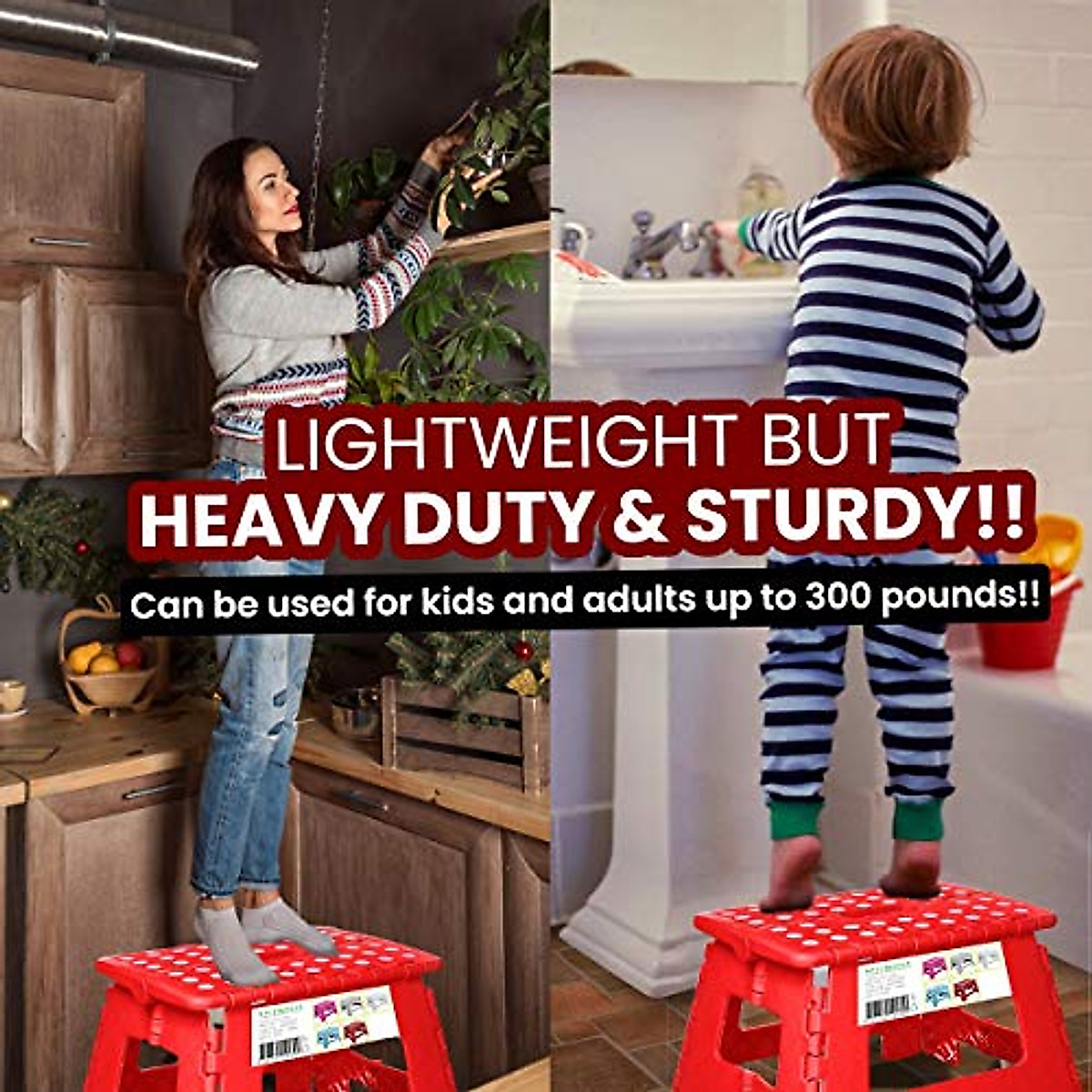 SPLENDOLE Folding Step Stool - 9-Inch Non-Slip Foot Stool for Kitchen, Bathroom, Living Room - Compact and Lightweight Stool Chair with 250-Lb Maximum Weight Capacity Step Stools for Kids and Adults