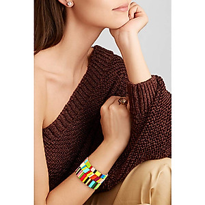 NVENF Tile Bracelets Enamel Rainbow Tile Bead Bracelets Colorblock Stackable Stretch Bracelets Bohemia Tile Strand Bangle Bracelet Set for Women Men