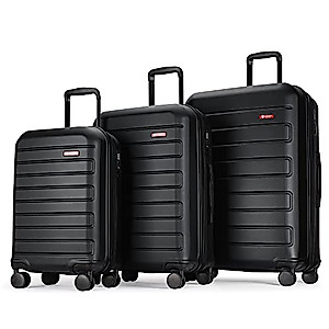 GinzaTravel 3-Piece ABS Luggage Set with TSA Locks, Expandable, and Friction-Resistant in Black - Includes 20", 24" & 28" Spinner Suitcases