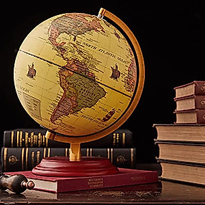 geographic globe Vintage 9.8 Inch Diameter World Globe Antique Desktop Globes Illuminated World Globe With Wooden Stand Built In LED For Kids world globe gift (World Globe) (World