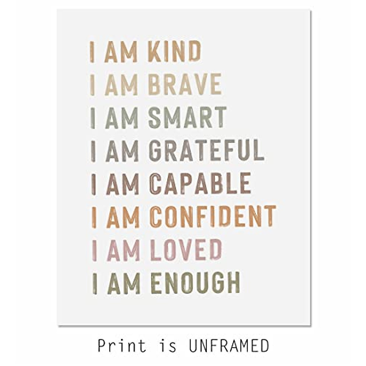 Affirmations Art Print for Kids, Classroom Wall Art, I am Enough, Kid's Bedroom, Rainbow Affirmations Print, I am Kind Smart Loved, Inspirational Nursery Decor, Unframed (11X14 INCH)