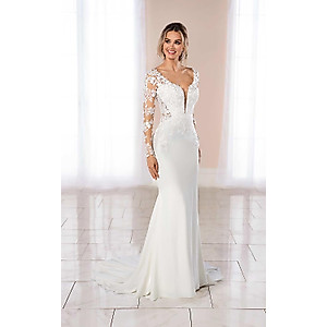 Miao Duo Elagant Long Sleeve Mermaid Wedding Dresses for Women 2022 Ivory Lace Wedding Gowns Ivory 6