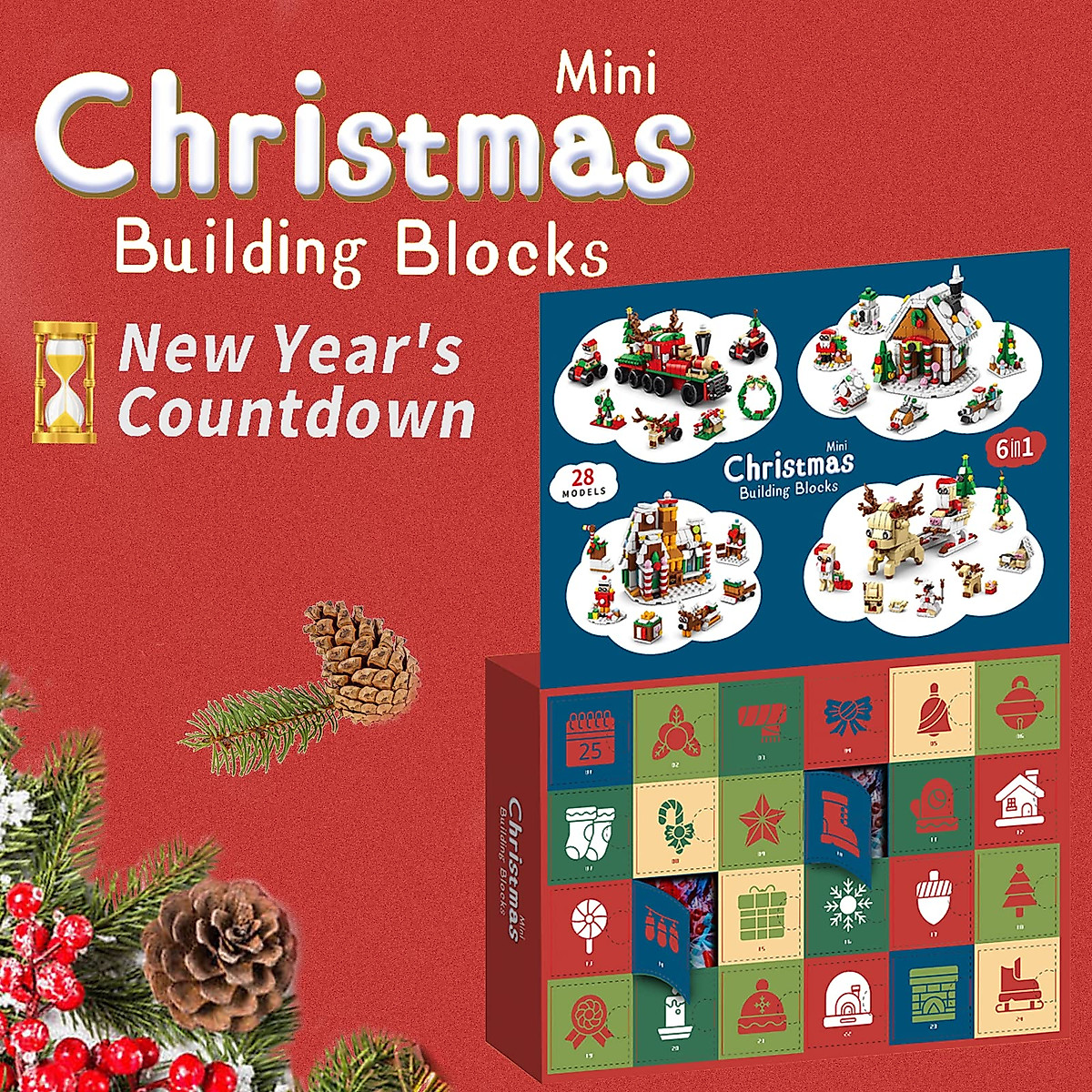 2023 Advent Calendar Kids Christmas Building Blocks 24 Days Countdown Calendar Toys for Kids 1210 PCS 6 in 1 Christmas Building Toys, Kids Christmas Gifts for Boys & Girls
