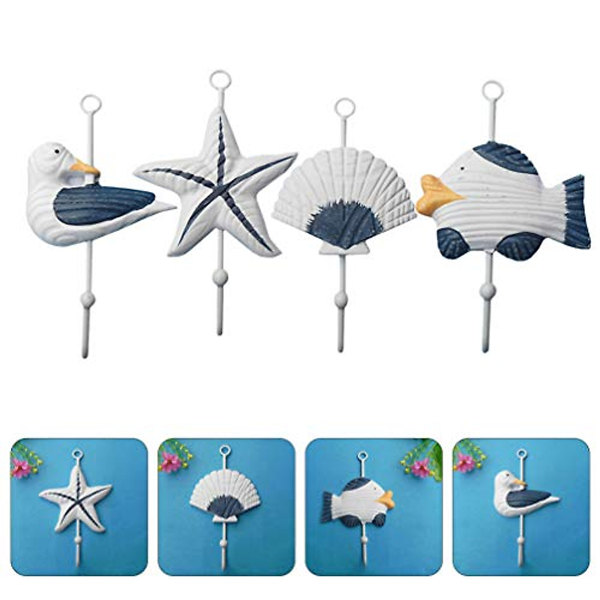 Cabilock 4pcs Mediterranean Wall Hooks Nautical Wall Decor Decorative Single Coat Hanger for Beach Coastal Theme Party Supplies