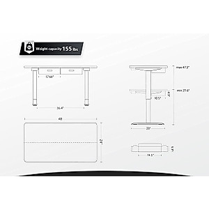 BANTI 48'' Adjustable Height Electric Standing Desk with Double Drawer, Stand Up Home Office Desk with Splice Tabletop, White