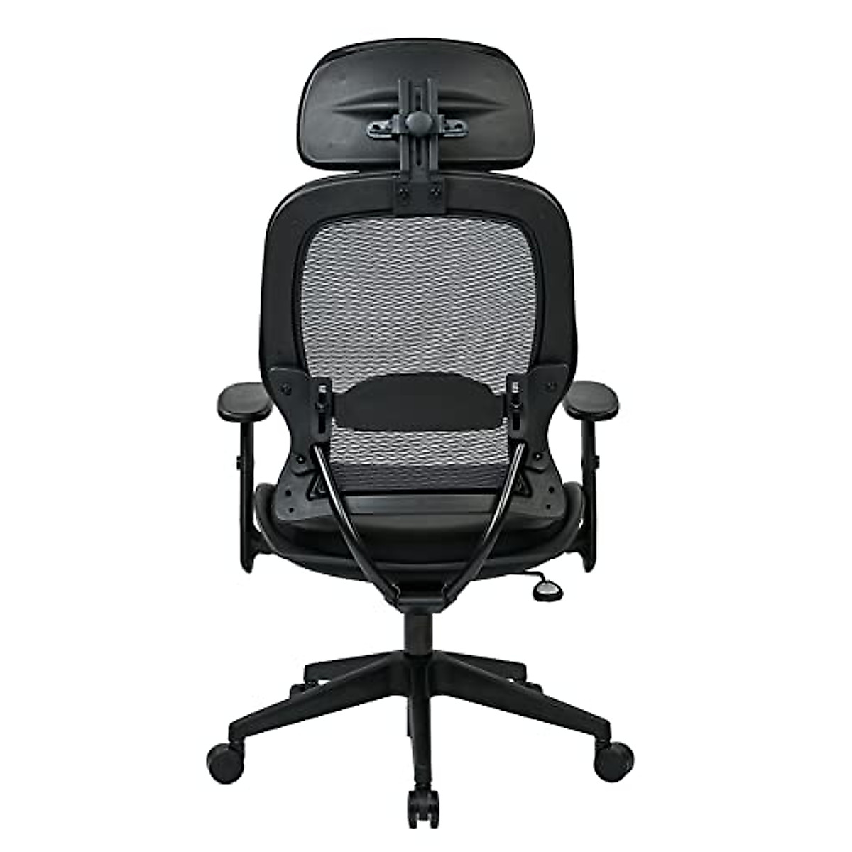 SPACE Seating Professional AirGrid Dark Back and Padded Black Eco Leather Seat, 2-to-1 Synchro Tilt Control, Adjustable Arms and Tilt Tension with Nylon Base Executives Chair with Adjustable Headrest