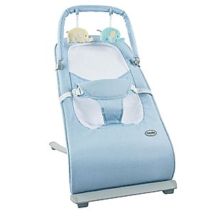 Baby Bouncer, Portable Soothing Baby Bouncer Seat and Swing with 3-Point Harness Comfortable Baby Rocker for Babies 0-6 Months, 0-20 lbs (Light Blue)