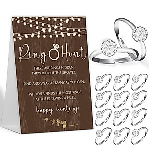 The Ring Hunt Game, Rustic Bridal Shower Games with Rings-One Sign and 30 Rings, Bridal Shower and Wedding Shower Games for Guests, Engagement Party Game, Bridal Shower Decorations-LS5