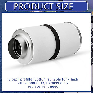 3 Packs Air Filter Universal Replacement Filter White Cotton Prefilter Sleeve Cover with 3 Packs Elastic Ropes for Carbon Filter (4 Inches)