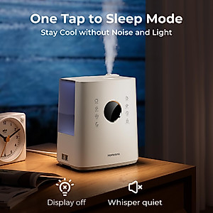 Homvana Humidifiers for Bedroom Large Room, 6.5L Top-Fill Warm & Cool 360° Rotatable Mist Ultrasonic Humidifier for Plants Baby Kids, Vaporizer (Distilled Sterilization) Essential Oil, Auto Sleep Mode