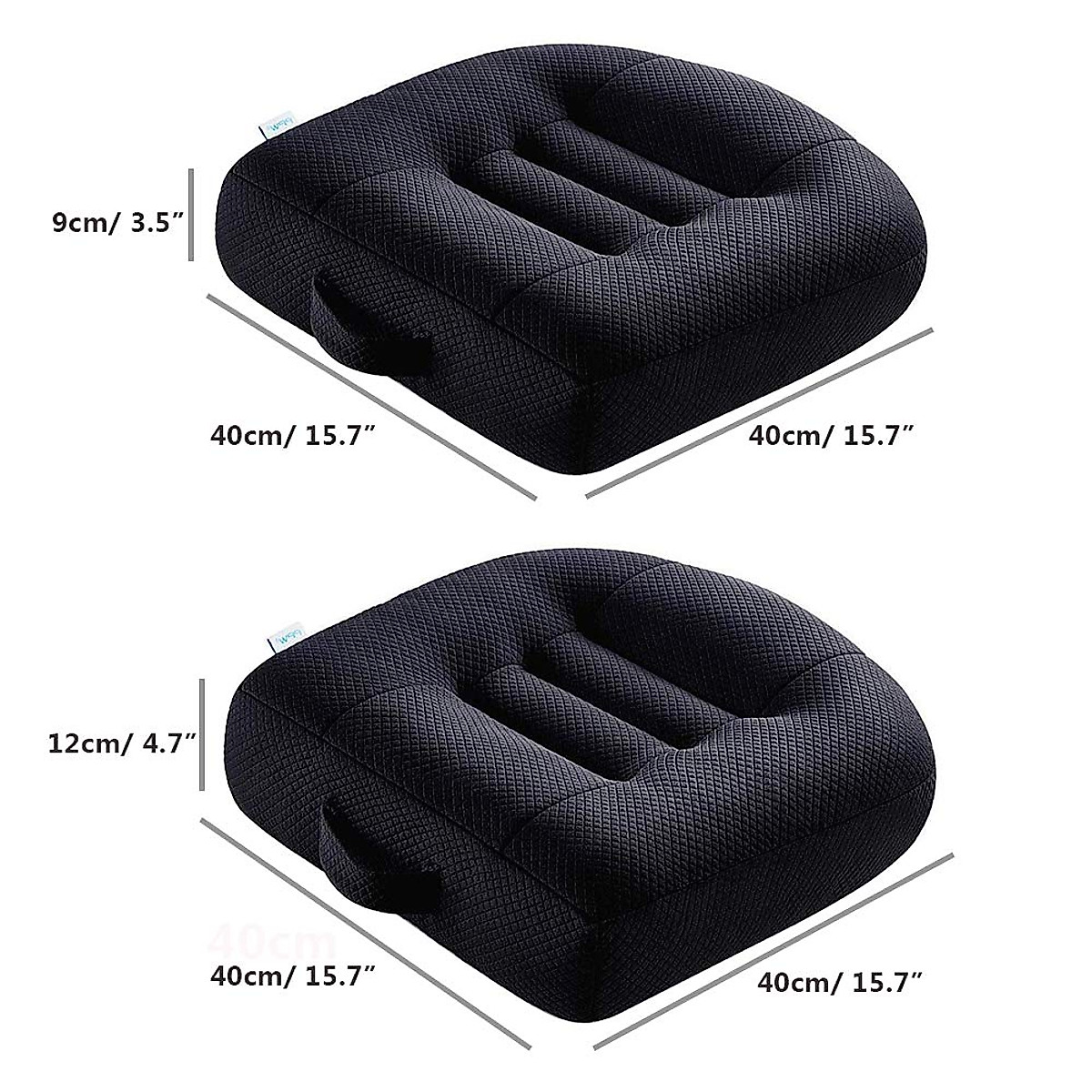 Car Seat Cushion, Office Chair Booster Seat Booster Cushion, Breathable Mesh Portable Car Booster Seat for Short Drivers Extra Thick Seat Cushion for Car Office,Home, 40x40x12cm Black