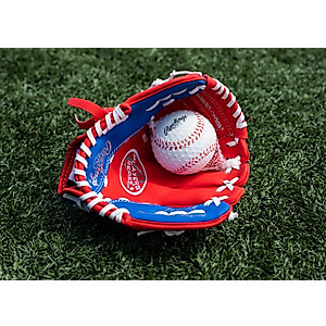 Rawlings | PLAYERS Series T-Ball & Youth Baseball Glove | Right Hand Throw | 9" | Red/Blue with Ball
