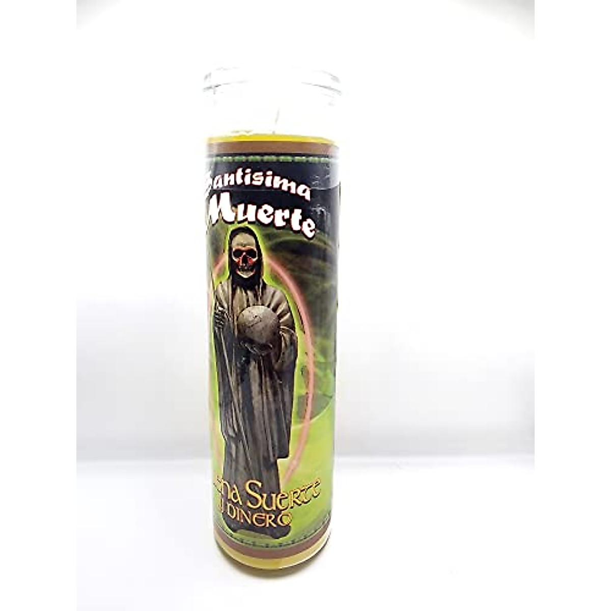 Holy Death 7 Day Yellow Candle -veladoras para la Santa Muerte , Santa Muerte Veladora-Santisima Muerte-7 Day Candle- devotional Candle- Yellow Candle- Good Luck and Financial Prosperity