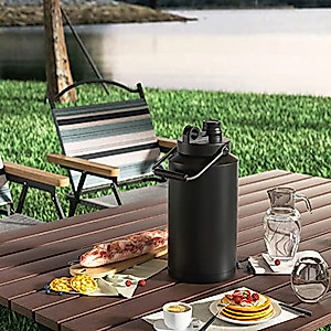 Kerilyn Insulated Gallon Jug with Handle, One Gallon, 128oz Stainless Steel, Large Double Vacuum Water Bottle for Hot & Cold Drinks, Wide Mouth, Sweat Proof, Great for Travel, Hiking & Camping, Black