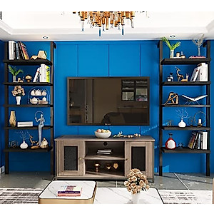 DKLGG 5-Tier Book Shelf Rack Against The Wall, Tall Ladder Shelf Wooden Bookcase Metal Frame Storage Plant and Flower, Single Standing Bookshelf Ladder ​for Living Room, Bedroom, Balcony, Home Office