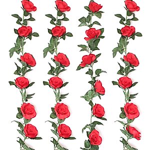 Yebazy 2PCS(15FT) Rose Garland Red Roses Vine Artificial Flowers Plants for Hotel Wedding Home Party Garden Craft Art Decor (Red)