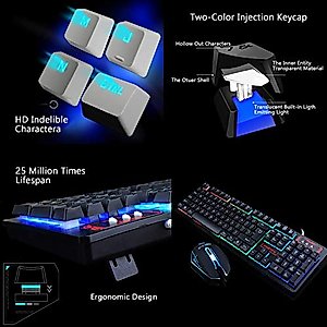 FELICON Wired Gaming Keyboard and Mouse Combo & 10 RGB Mouse Pad Set Waterproof 104 Keys Rainbow Backlight Mechanical Feel Keyboard and Crack Glowing Mouse for Laptop PC Computer Gaming and Work