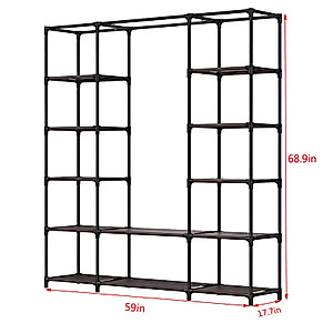 INGIORDAR Portable Closet Wardrobe Organizer Storage with Cover Non-Woben Fabric Portable Wardrobe Closet for Hanging Clothes Racks Shelving 59 Inch for Bedroom, Coffee