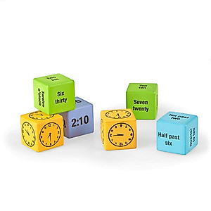 hand2mind Telling Time Dice, Large Foam Dice for Classroom, Clock Learning for Kids, Kindergarten Learning Activities, Clock Manipulatives, Math Dice, Educational Toys for Elementary Kids (Set of 16)