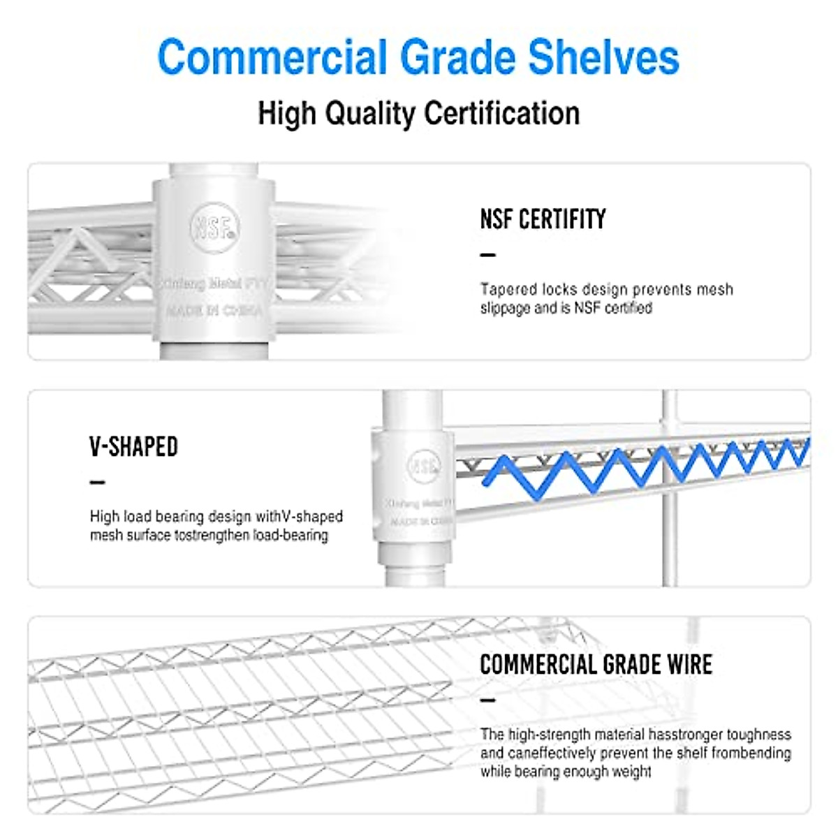 6 Tier NSF Metal Shelf Wire Shelving Unit, 6000lbs Capacity Heavy Duty Adjustable Storage Rack with Wheels & Shelf Liners for Commercial Grade Utility Steel Storage Rack, 82"H x 48"L x 18"D - White