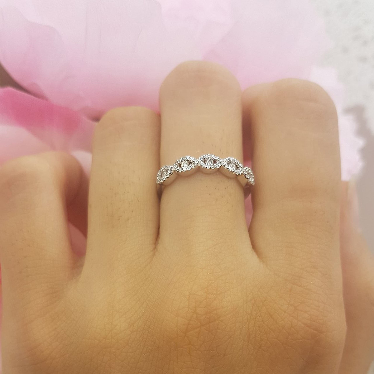 Dazzlingrock Collection 0.25 Carat (Cttw) Round White Diamond Anniversary Swirl Infinity Stackable Band for Women 1/4 CT, 14K White Gold, Size 7.5