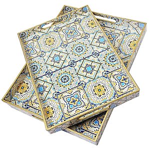 Spsyrine 2 Pack Decorative Plastic Serving Trays with Handles for Living Room, Coffee Table, Ottoman, Bathroom, Kitchen, Large 15.7”*11.8”*1.6", Small 13.7"*9.8", Colorful 1