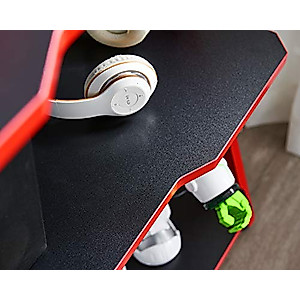 JJS 3-Tier Gaming Console Storage Shelf, Etagere Modern Display Shelving Unit Open Bookcase Rack for Gaming Desk Setup Speakers Figure Plant Stand, Red