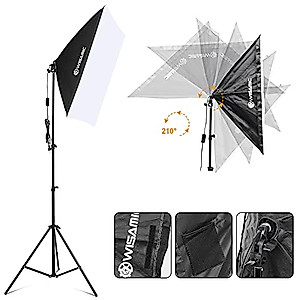 Wisamic Softbox Lighting Kit, 20X28 inch Photography Softbox Kit, 2800K-5700K 85W E27 Dimmable LED Light Head with Remote, Professional Photo Studio Equipment for Camera Product Shooting Selfie