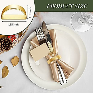 Stainless Steel Napkin Rings Metal Napkin Ring Holders Modern Ring Holder Serviette Buckles Metallic Adornment for Table Settings Kitchen Dinner Party Wedding (Matte Gold Semicircle, 10 Pcs)