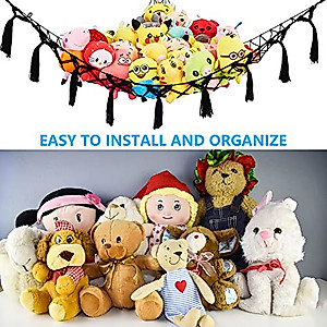 LinXius Stuffed Animal Hammock, Net for Stuffed Animals, Jumbo Toy Hammock for Stuff Animals Plush Toy Storage Corner Hanging Wall Net Large Boho Corner Teddy Bear Net for Kids Black