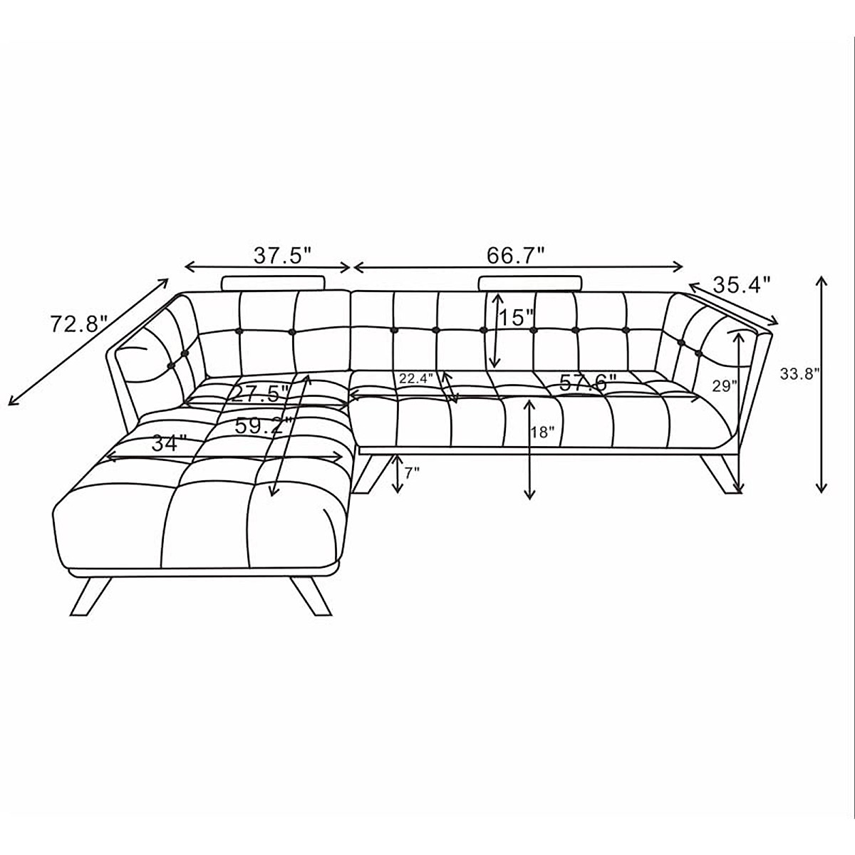 ASHCROFT Allen Grey Fabric Modern Living Room Corner Sectional Sofa