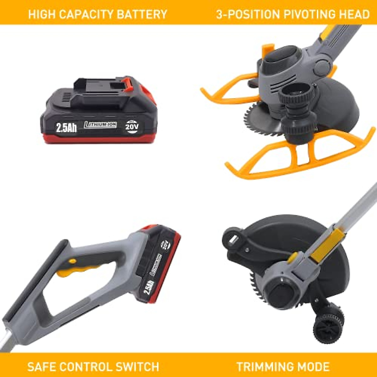 PATIOX Weed Wacker Cordless, Electric Weed Trimmer Rechargeable 3 in 1, One 2.5 Ah Battery Powered Weed Whacker Cordless 20V Grass Trimmer with Blade and Charger (One 2.5Ah Battery)