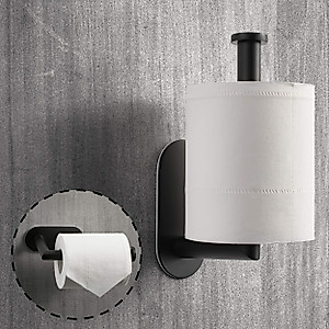 HITSLAM Matte Black Toilet Paper Holder Adhesive, Stainless Steel Self Adhesive Toilet Paper Roll Holder for Bathroom