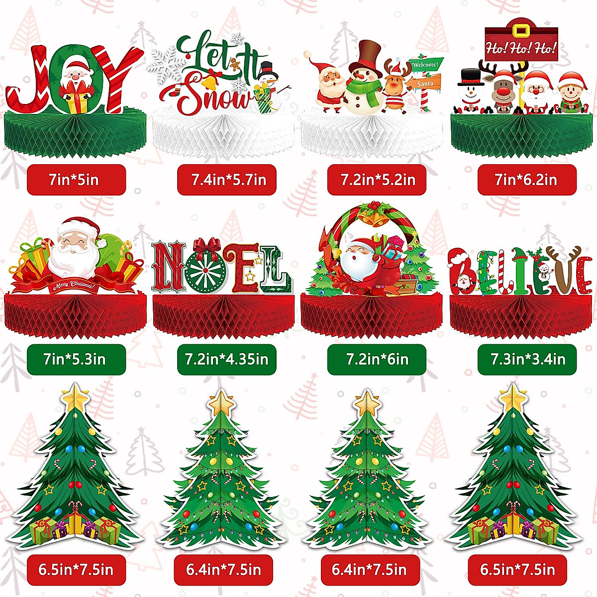 Christmas Decorations 12PCS Christmas Honeycomb Centerpieces Santa Winter Xmas Holiday Party Favors 3D Table Decor