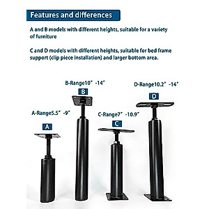 Metal Adjustable Height Bed Frame Center Support Leg Furniture Legs No Wobble for Bed Sofa Cabinet Couch Dresser Table Slat Base Heavy Duty DIY Replacement Parts Riser(7”-11”)