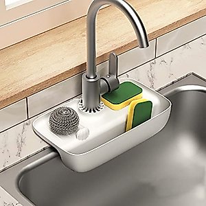 EastVita Kitchen Sink Storage Rack,Faucet Splash-Proof Draining Rack,Non-Slip Sink Water Collection Pad Kitchen Rag Sponge Wipe Sink Tray Holder Drain Basket for Various Countertops White