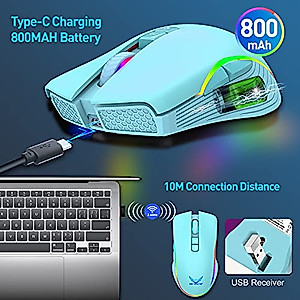 HETOETF Rechargeable Wireless Gaming Mouse, RGB LED Backlit Mouse with 4 Adjustable DPI, 7 Button, 2.4G USB Optical Gaming Ergonomic Computer Mice for Laptop PC Gamer Computer Desktop(Green)
