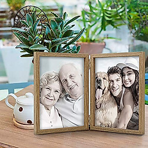 AEVETE 5x7 Double Picture Frames Vertical Hinged Wood Folding Photo Frames with Real Glass Front