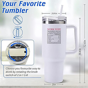 Work Wife Gifts for Women - 40 oz Insulated Tumbler with Handle & Straw - Funny Work Wife Cup for Coffee, Tea, Ice Water - Best Work Wife Gift for Birthday, Christmas, or Office Coworker Appreciation