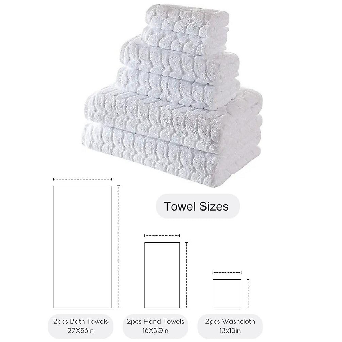 BAGNO MILANO Turkish Bath Towels, Soft Plush Jacquard Luxury Bath Towels, Quick Dry Towel Set (White, 6 pcs Towel Set)