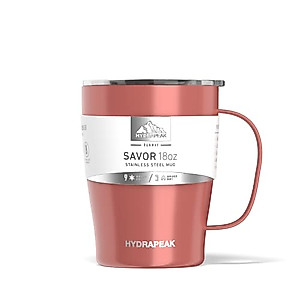 Hydrapeak SAVOR 18oz Double Vacuum Insulated Coffee Mug | Stainless Steel Travel Mug, Tumbler Coffee Cup with Lid and Integrated Handle (Rose)