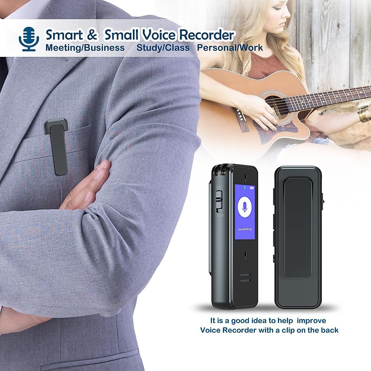 128GB Voice Recorder,Smart Recording Device with Phone APP One-Touch Recording,Capacity is 1600 Hrs Voice Recorder with Playback, Audio Recorder for Lectures, Meetings, Cars, Interviews,Class (128GB)