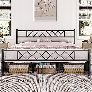Yaheetch California King Metal Platform Bed Frame Mattress Foundation with Headboard and Footboard, No Box Spring Needed, Under-Bed Storage, Metal Slat Support, Black