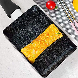 Joyzan Square Japanese Omelette Pan, Tamagoyaki Egg Skillet Maker Nonstick Roll Rectangle Tamago Frying Rectangular Kitchen Cooking Griddle Tools Plastic Handle Baking Pancake Induction Cooktop Black