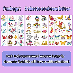 Leesgel 49 Styles Metallic Glitter Temporary Tattoos for Girls, Mermaid Unicorn, Butterfly Tattoos, Fake Temporary Tattoos for Kids Children Toddlers